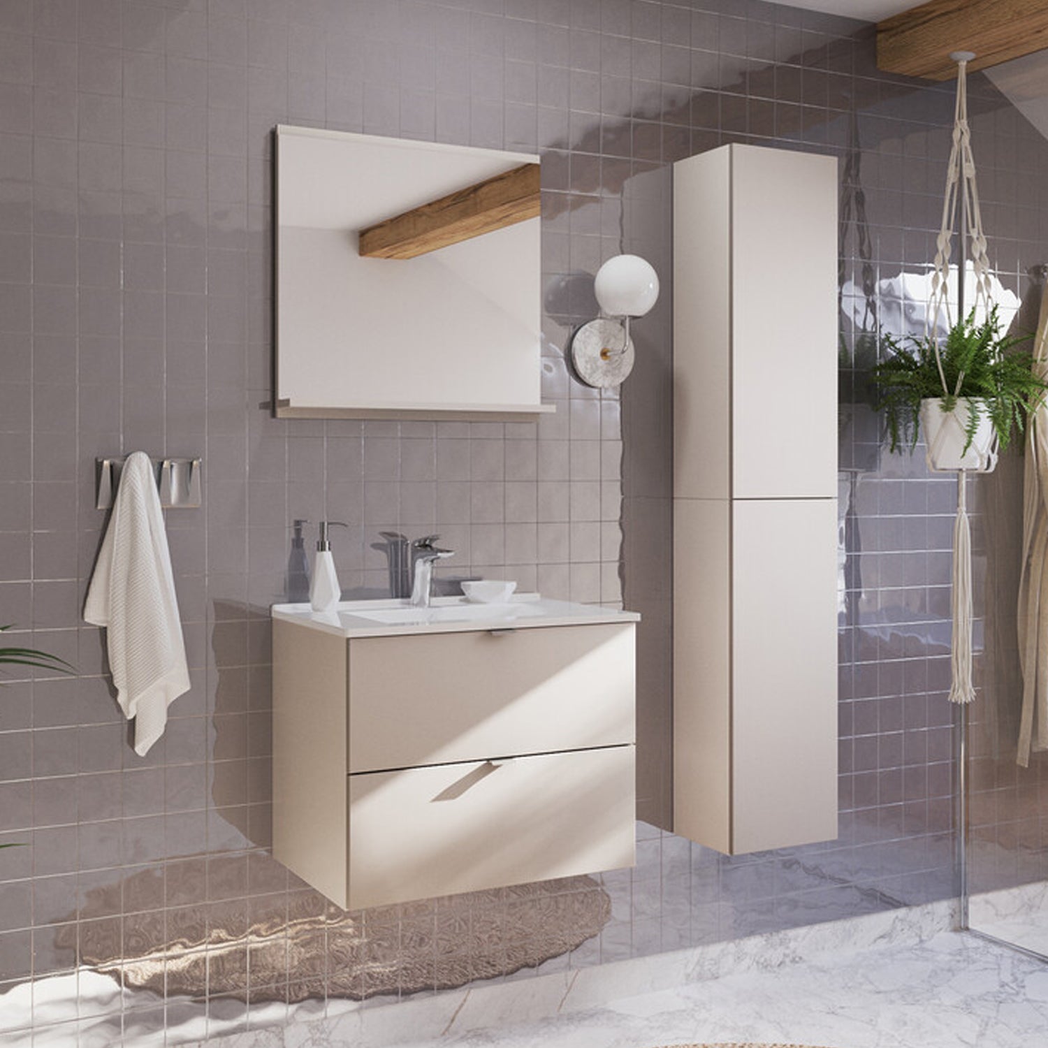 Dalia Bathroom Set 60cm with Basin and Tall Unit - Cashmere – Heze Furniture