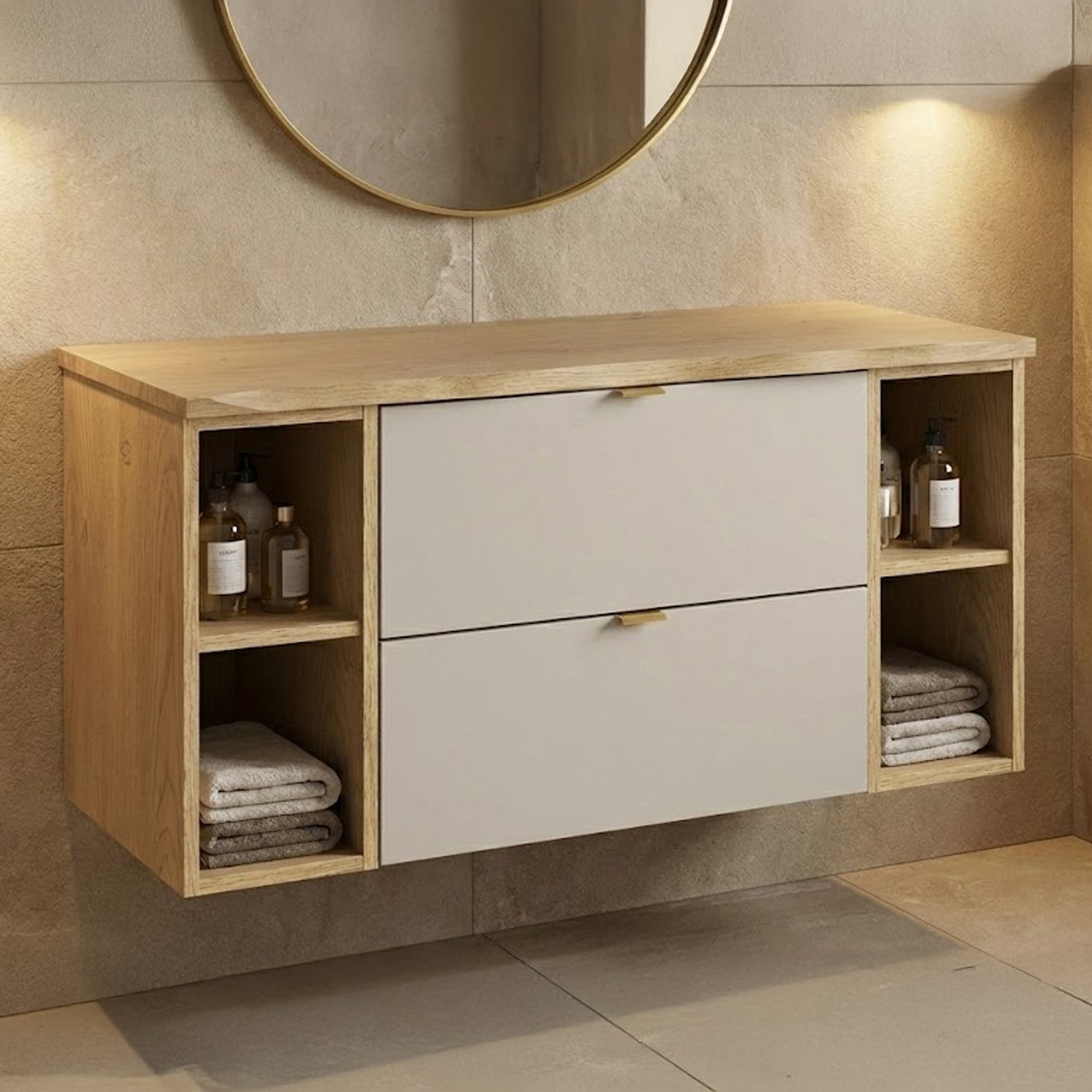 Dalia 2 Drawer Bathroom Cabinet Vanity Unit 100cm with Worktop and Two ...