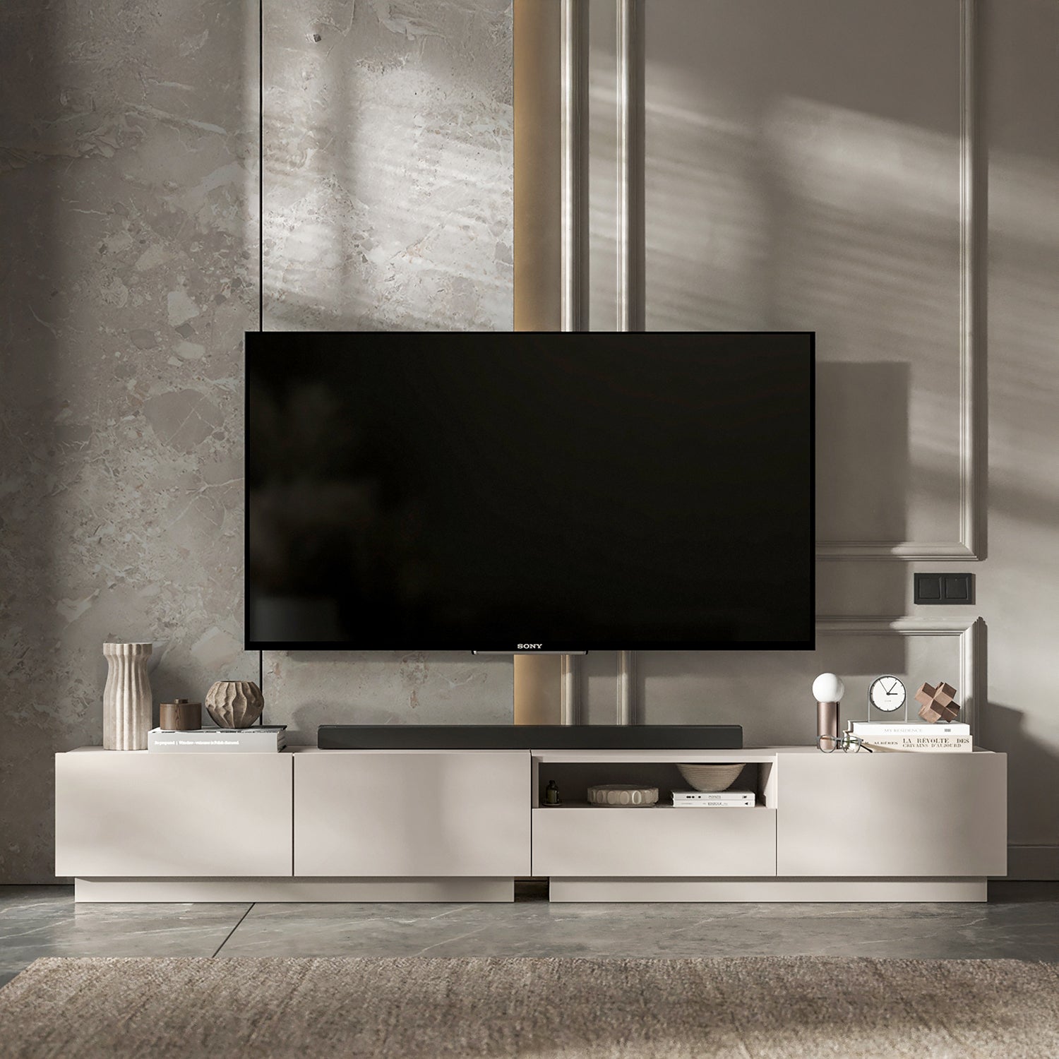 Enjoy Modern Style TV Stand Unit with Open Shelf 240cm - Cashmere ...