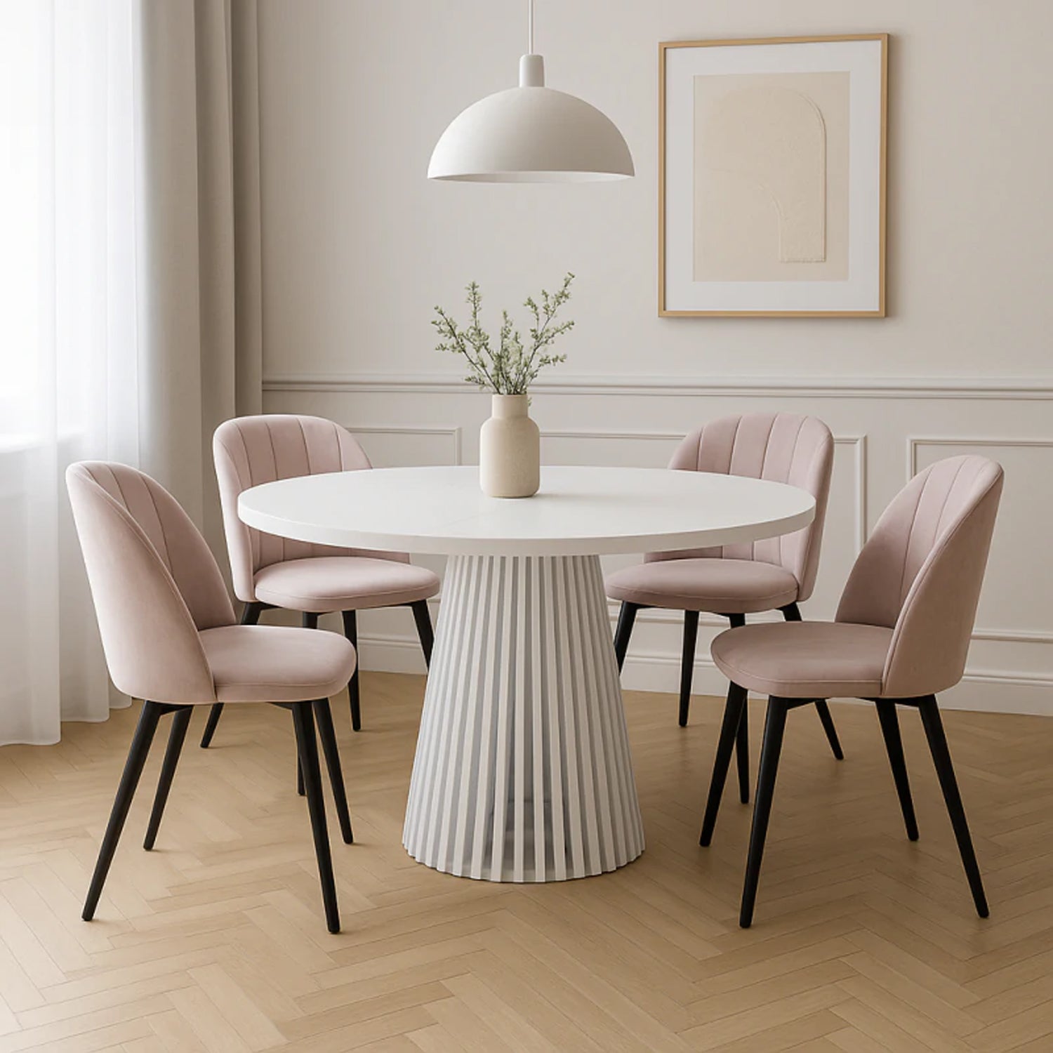 Ruston Round Extendable Table with Slats - White – Heze Furniture