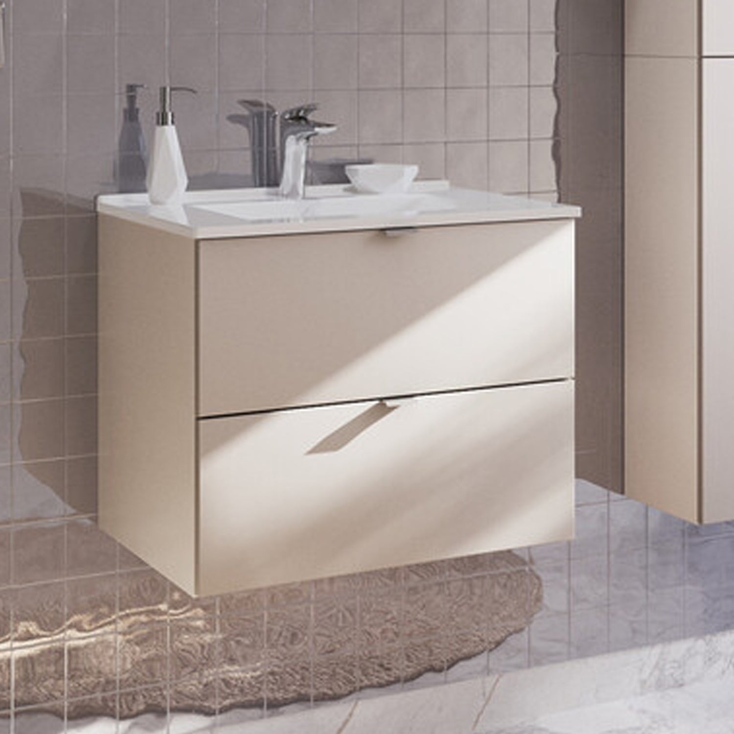 Dalia Bathroom Cabinet 60cm with 2 Drawers and Basin - Cashmere – Heze ...
