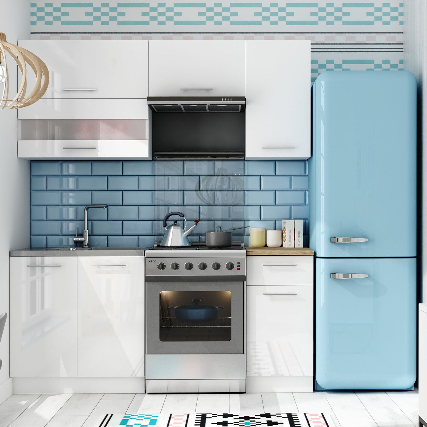 Tiffany Premium Compact Kitchen 5 Cabinets 180cm Set with Worktops - W ...