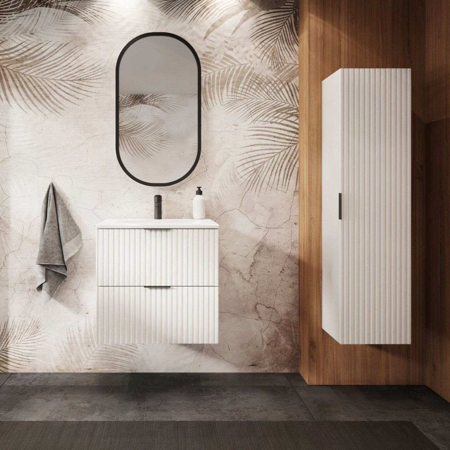 Flow Wall-Mounted 2 Bathroom Vanity Cabinets Set with Basin 60cm - Whi ...
