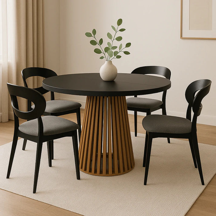 Ruston Round Extendable Table with Slats - Black / Gold Craft Oak ...